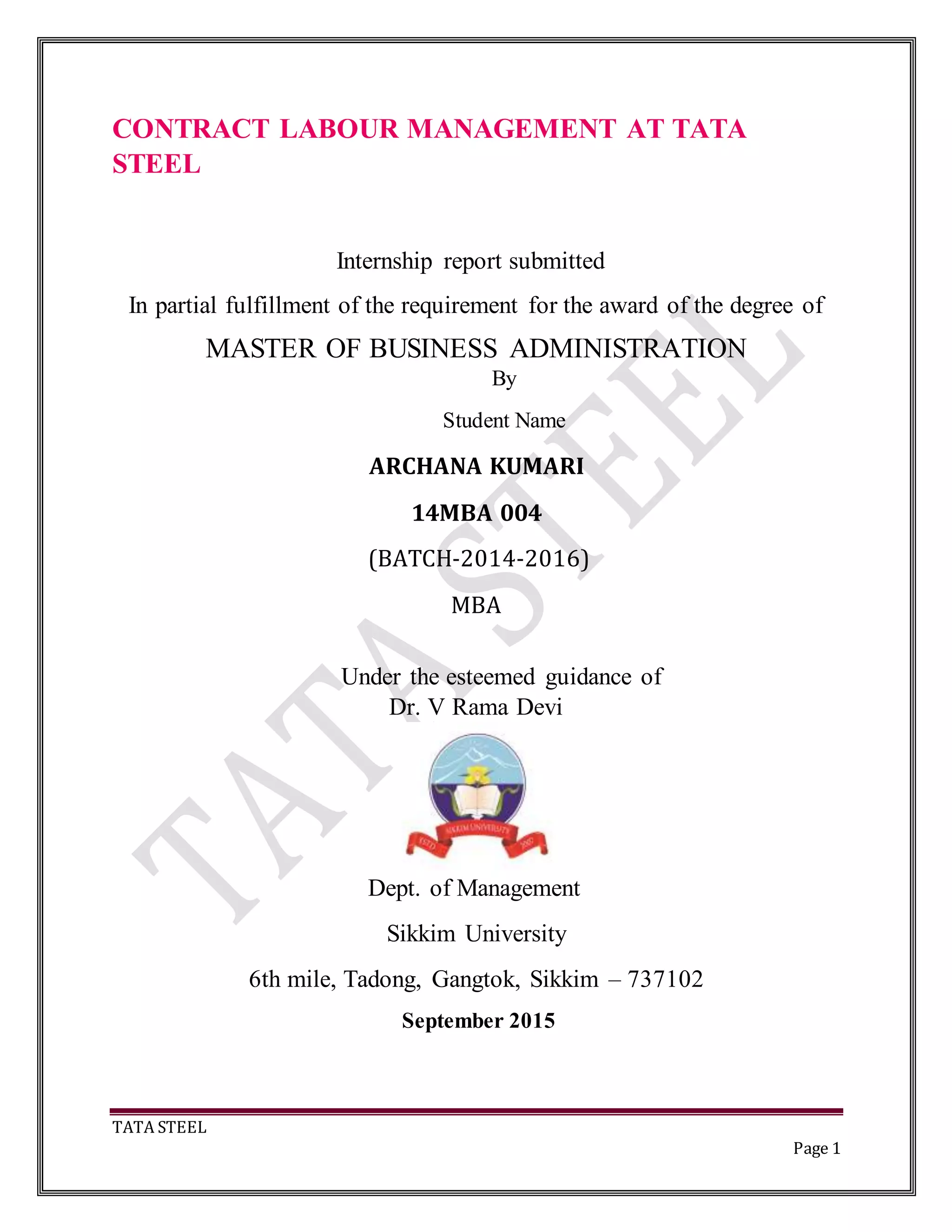 tata steel project on "contract labour management" | DOCX