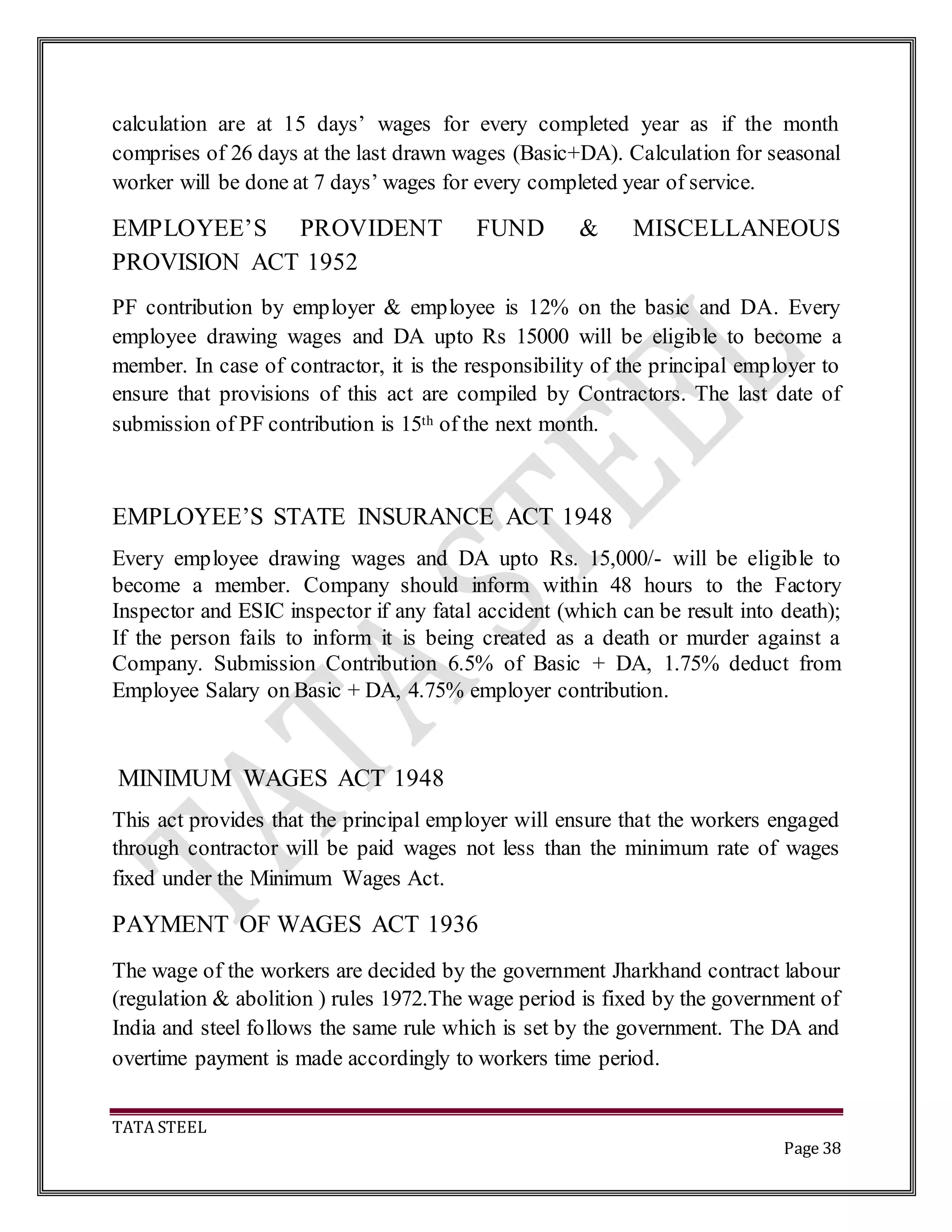 tata steel project on "contract labour management" | DOCX