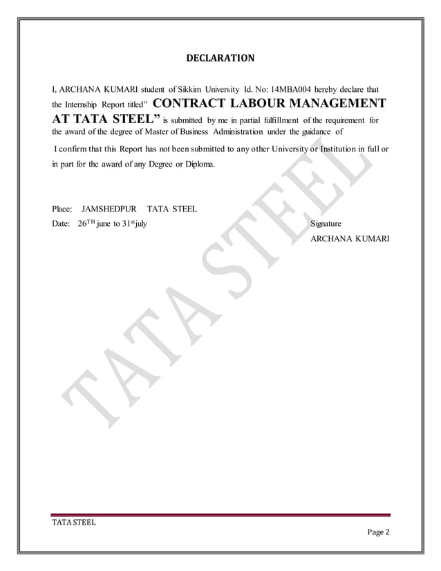 tata steel project on "contract labour management" | DOCX | Business ...