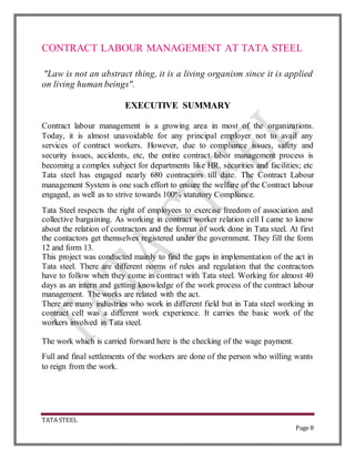 tata steel project on "contract labour management" | DOCX
