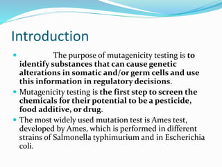 Mutagenicity, Carcinogenicity, Genotoxicity Tests | PPTX