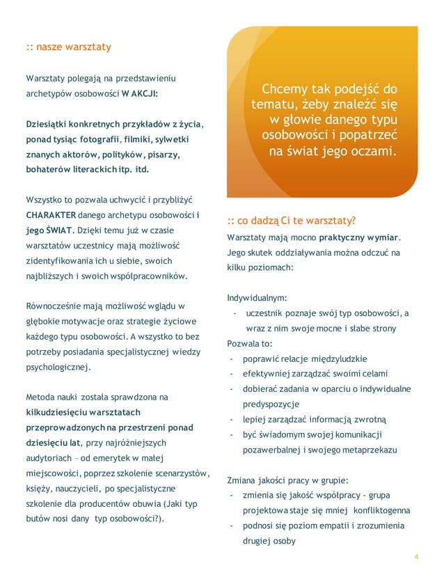 Archetypy osobowości warsztaty broszura | PDF