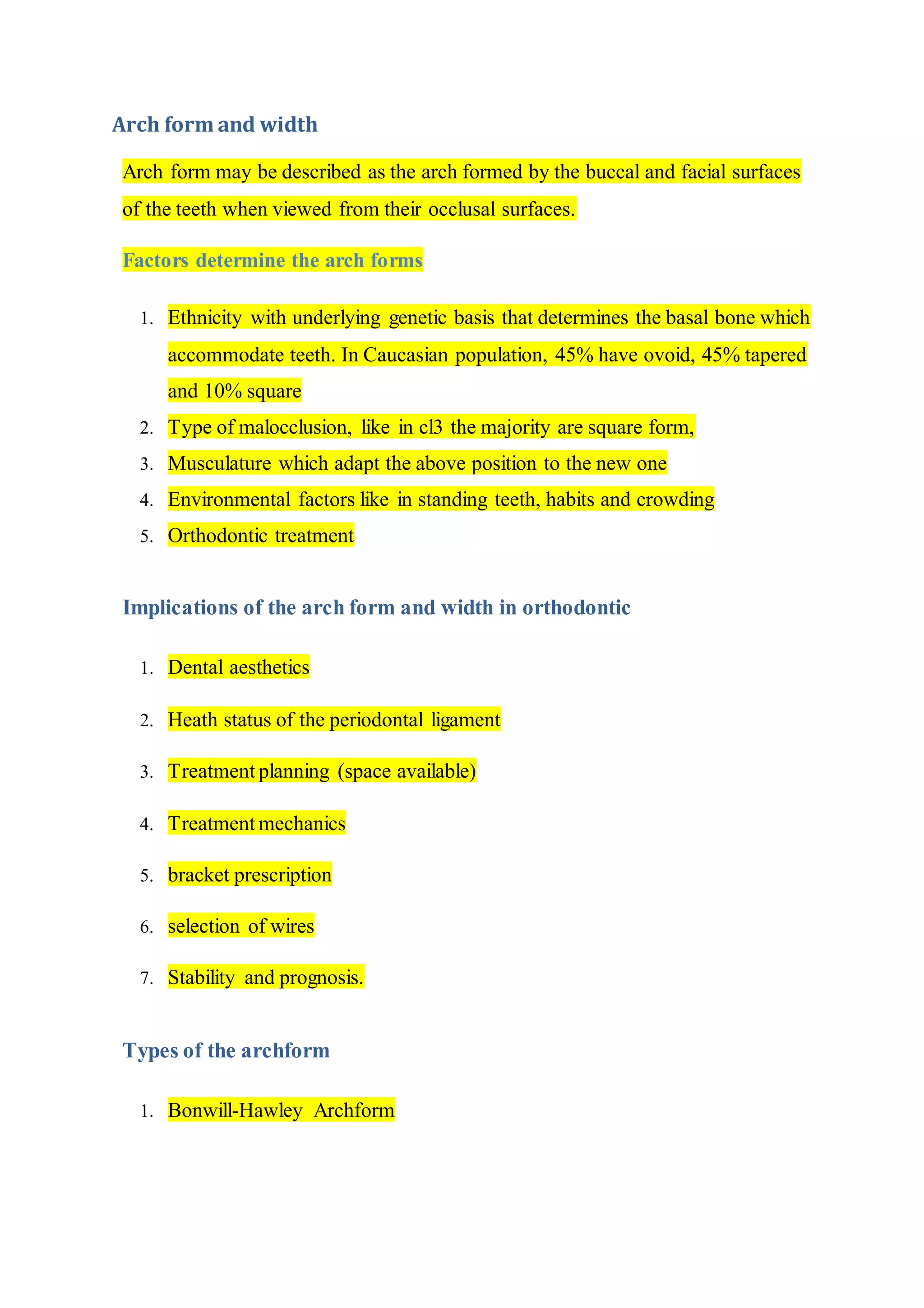 Arch form and width / for orthodontists by Almuzian | DOCX