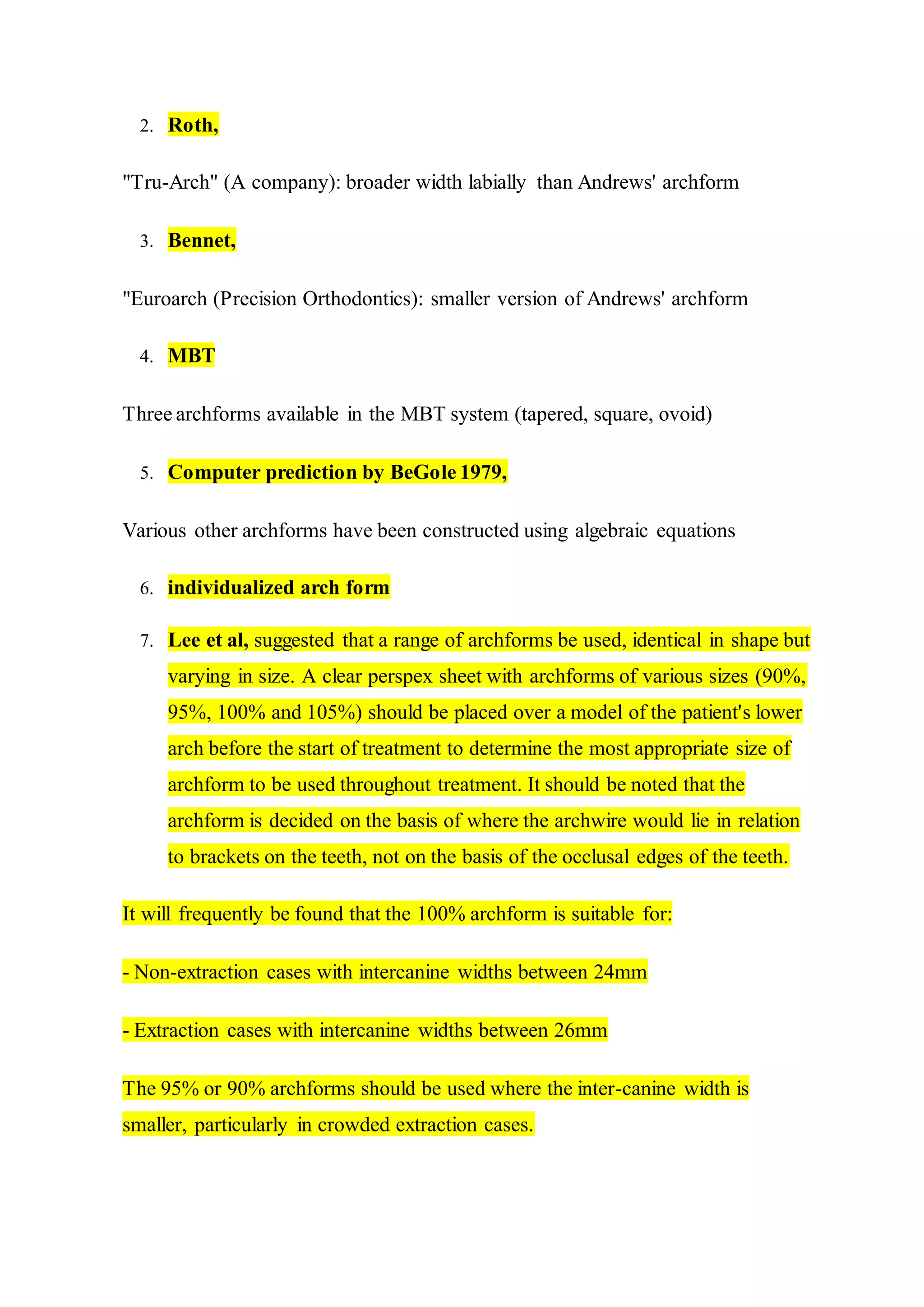 Arch form and width / for orthodontists by Almuzian | DOCX