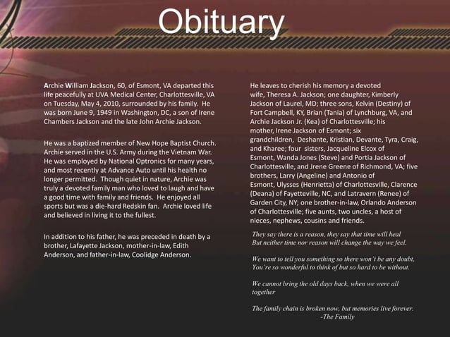 Archie jackson Homegoing Celebration Program | PPT