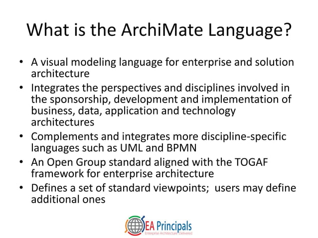 An Introduction to Enterprise Architecture Visual Modeling with The ArchiMate 2.1 Language | PPT
