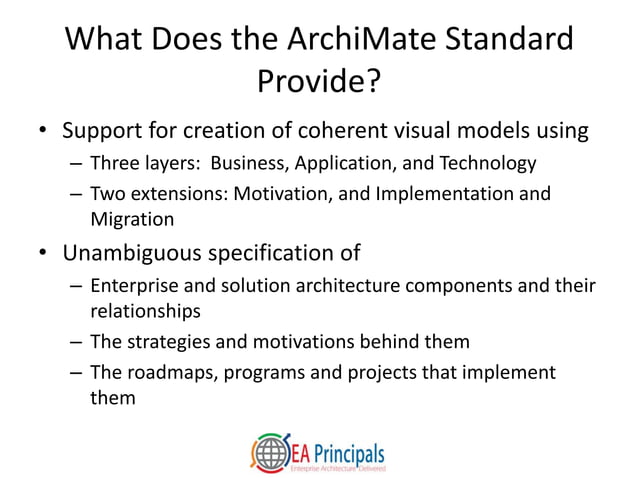 An Introduction to Enterprise Architecture Visual Modeling With The ArchiMate 2.1 Language | PPT