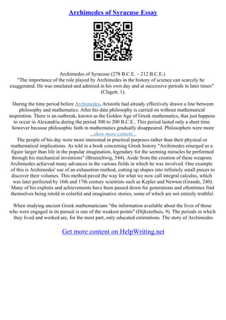 Archimedes Essay | PDF