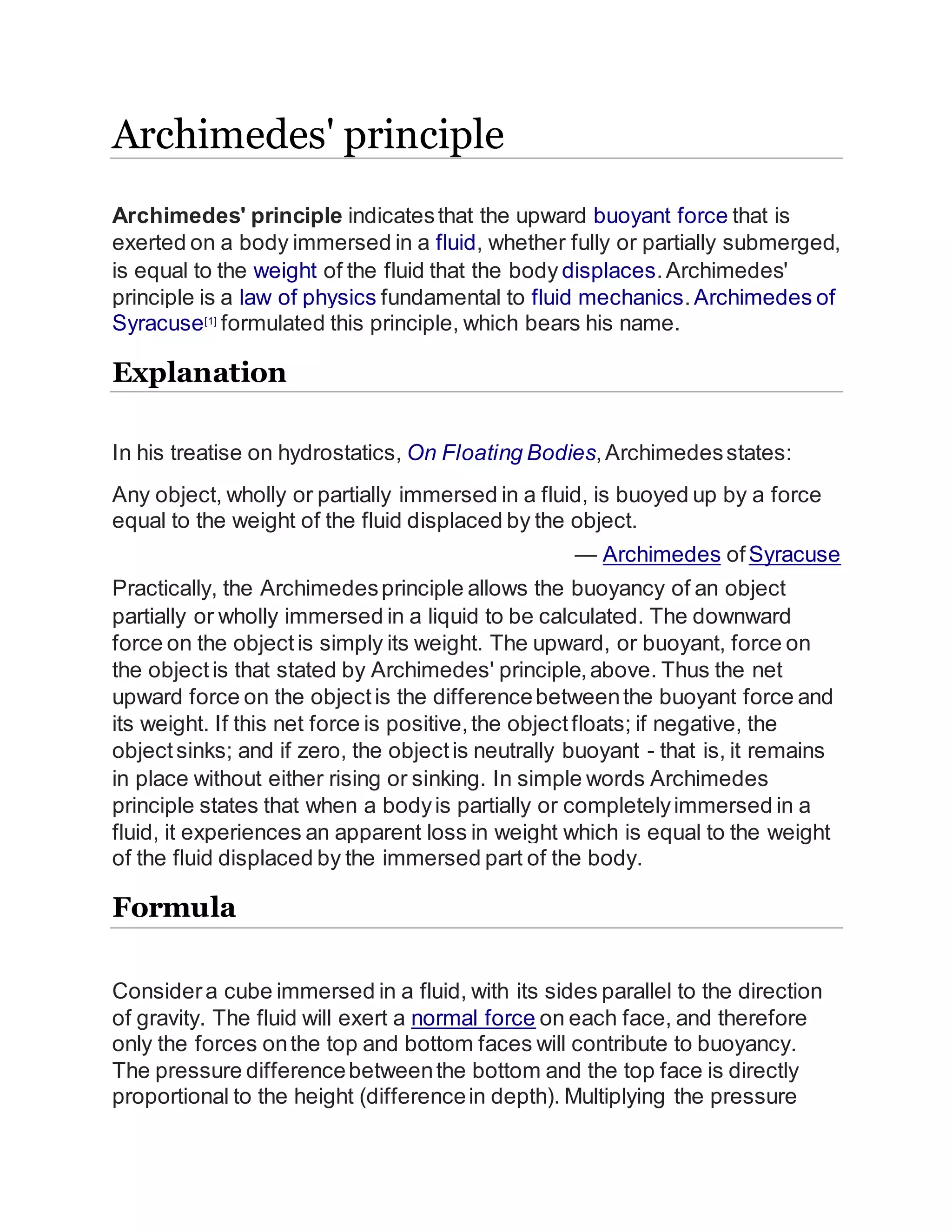 Archimedes' principle | PDF