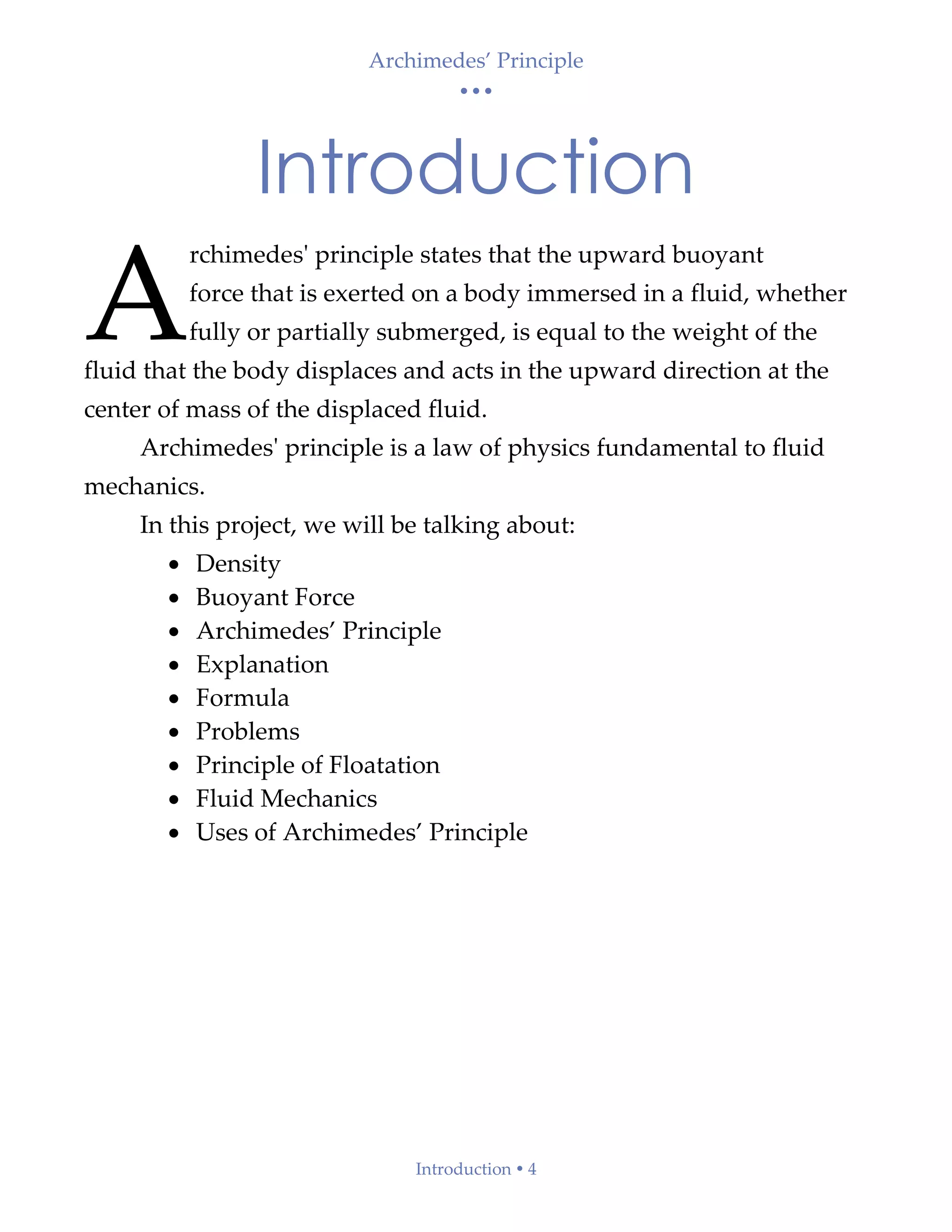 Archimedes' principle (Class XI Physics Investigatory Project) | PDF