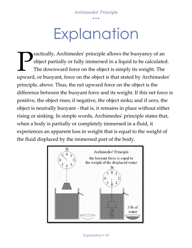 Archimedes' principle (Class XI Physics Investigatory Project) | PDF