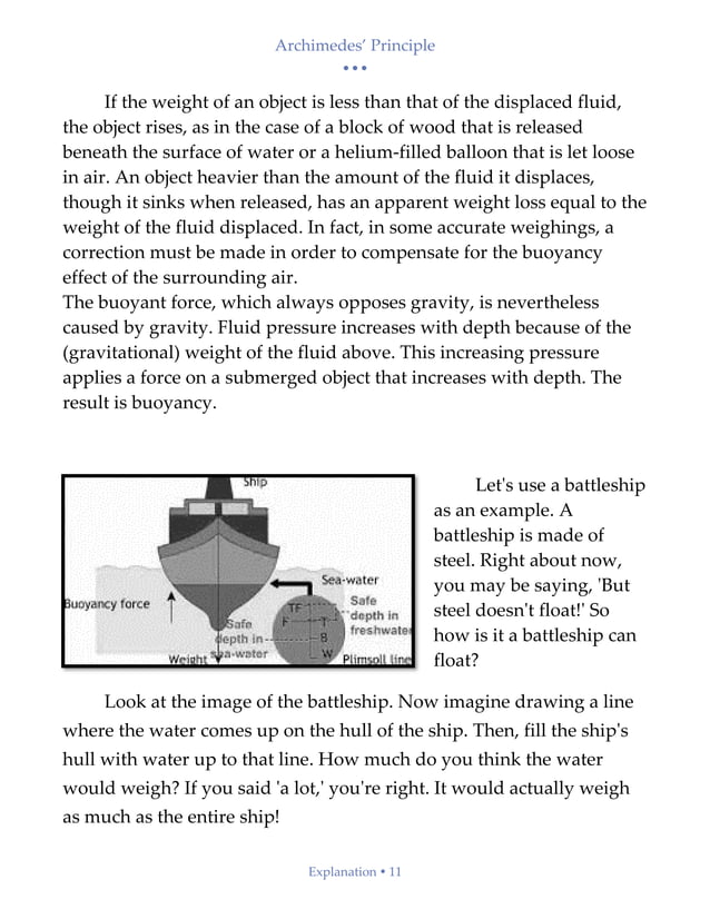 Archimedes' principle (Class XI Physics Investigatory Project) | PDF