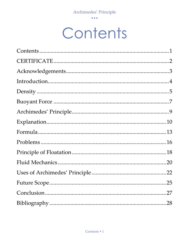Archimedes' principle (Class XI Physics Investigatory Project) | PDF
