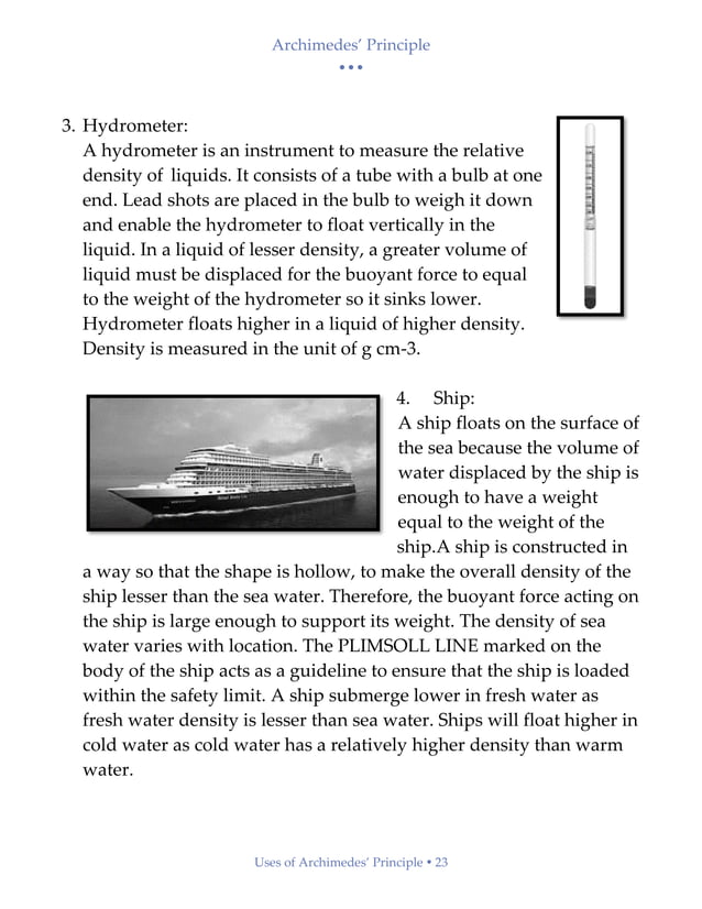 Archimedes' principle (Class XI Physics Investigatory Project) | PDF