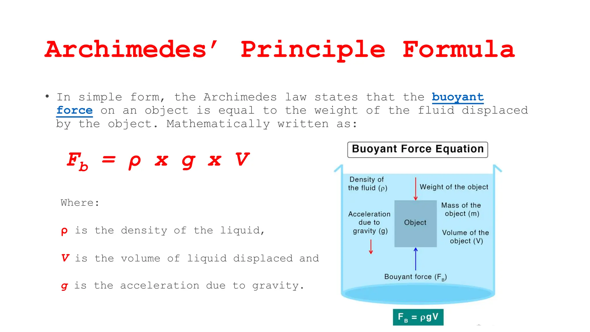 ARCHIMEDES PRINCIPLE, FLOATING FORCE IN LIQUID | PPTX