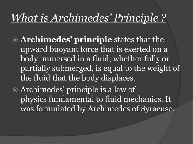 Archimedes' principle explained | PDF | Chemistry | Science