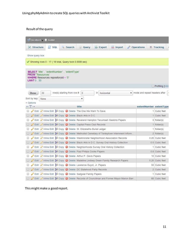 Archivists toolkit SQL - a tutorial | PDF