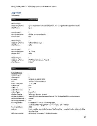 Archivists toolkit SQL - a tutorial | PDF