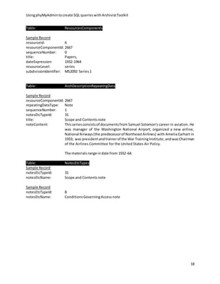 Archivists toolkit SQL - a tutorial | PDF