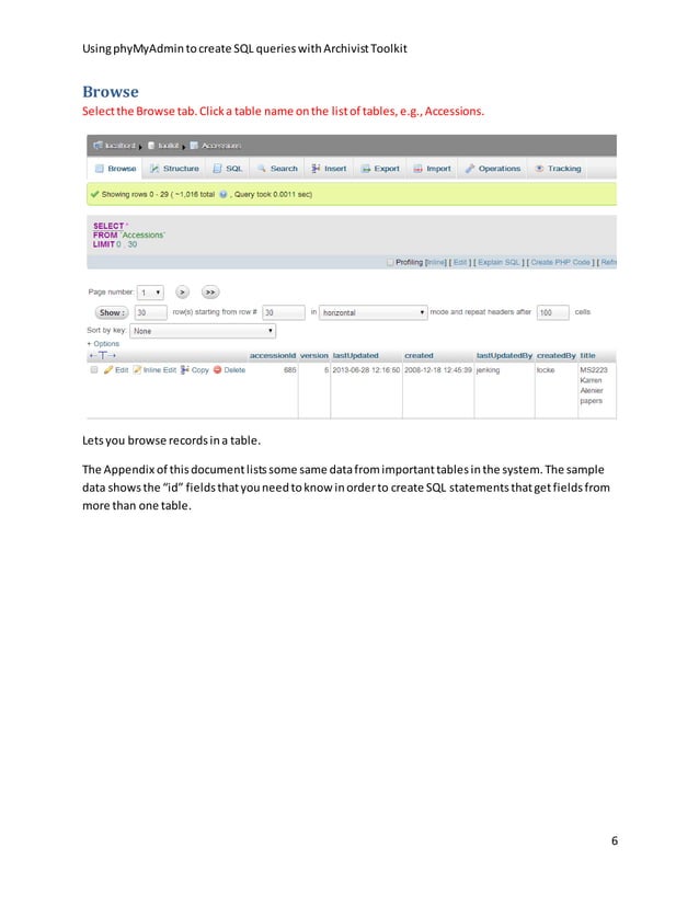 Archivists toolkit SQL - a tutorial | PDF