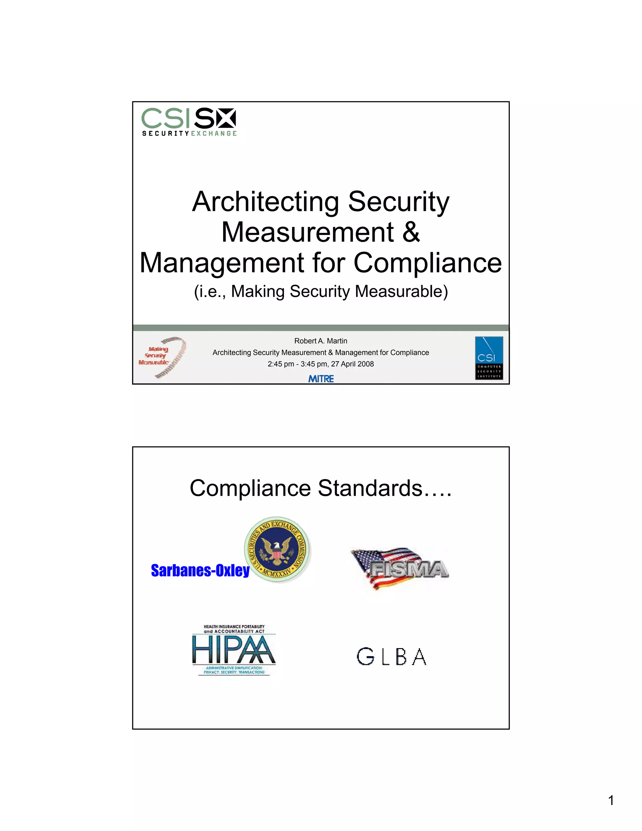Architecting Security Measurement & Management for Compliance | PDF | Computing | Technology ...