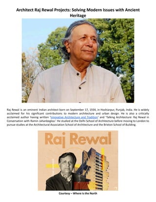 Architect Raj Rewal Projects : Solving Modern Issues with Ancient ...