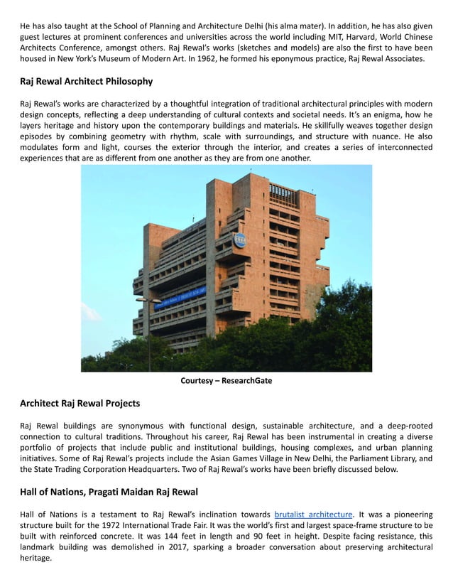 Architect Raj Rewal Projects : Solving Modern Issues with Ancient ...