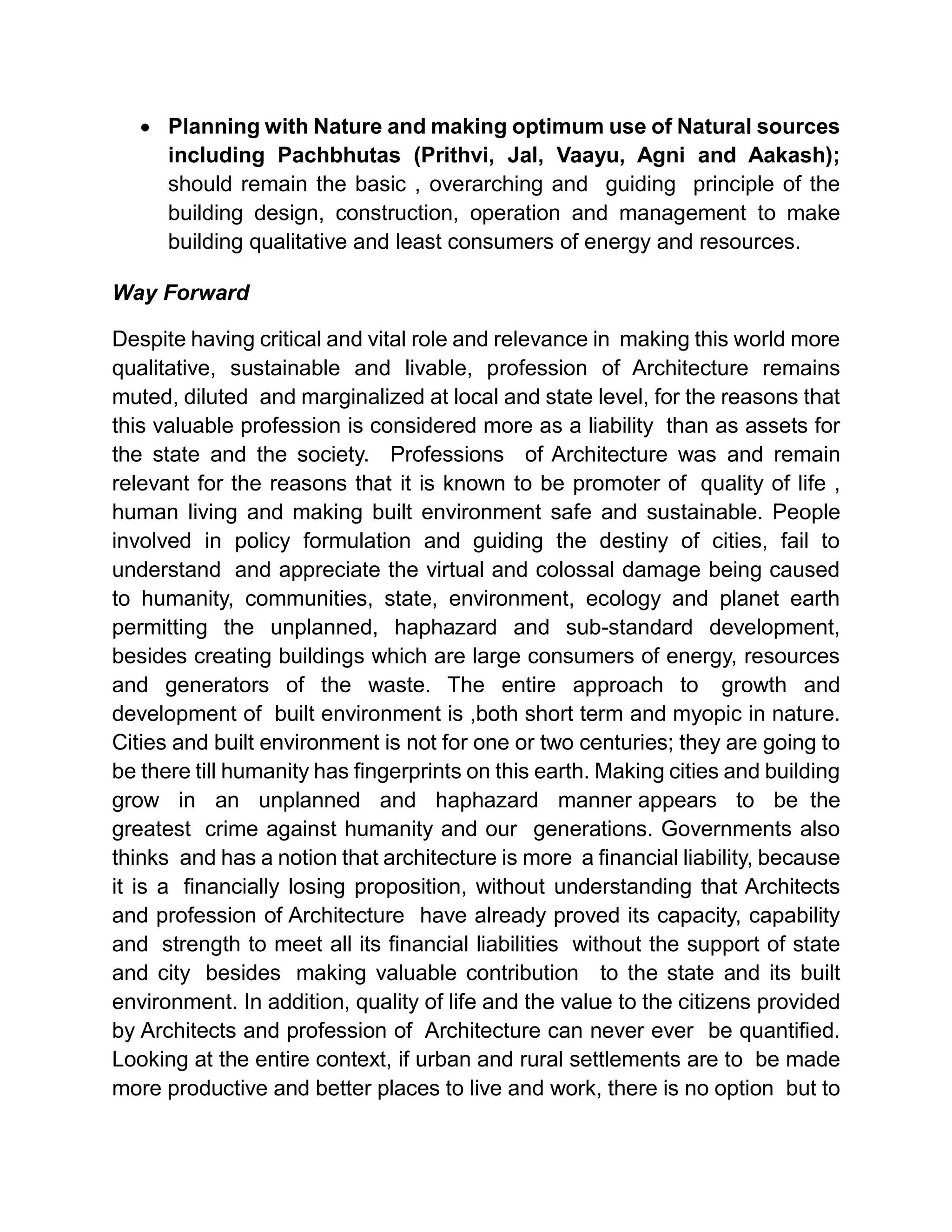 Role and Relevance of Architects and architecture in Sustainability | DOCX