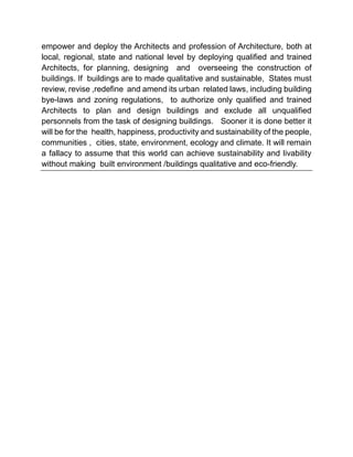 Role and Relevance of Architects and architecture in Sustainability | DOCX