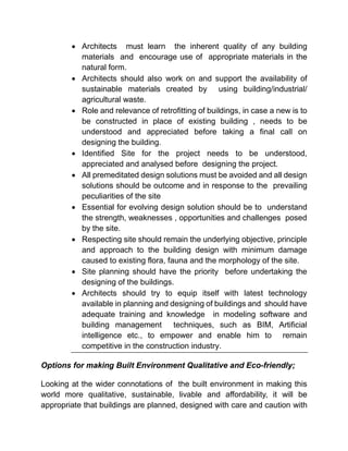 Role and Relevance of Architects and architecture in Sustainability | DOCX