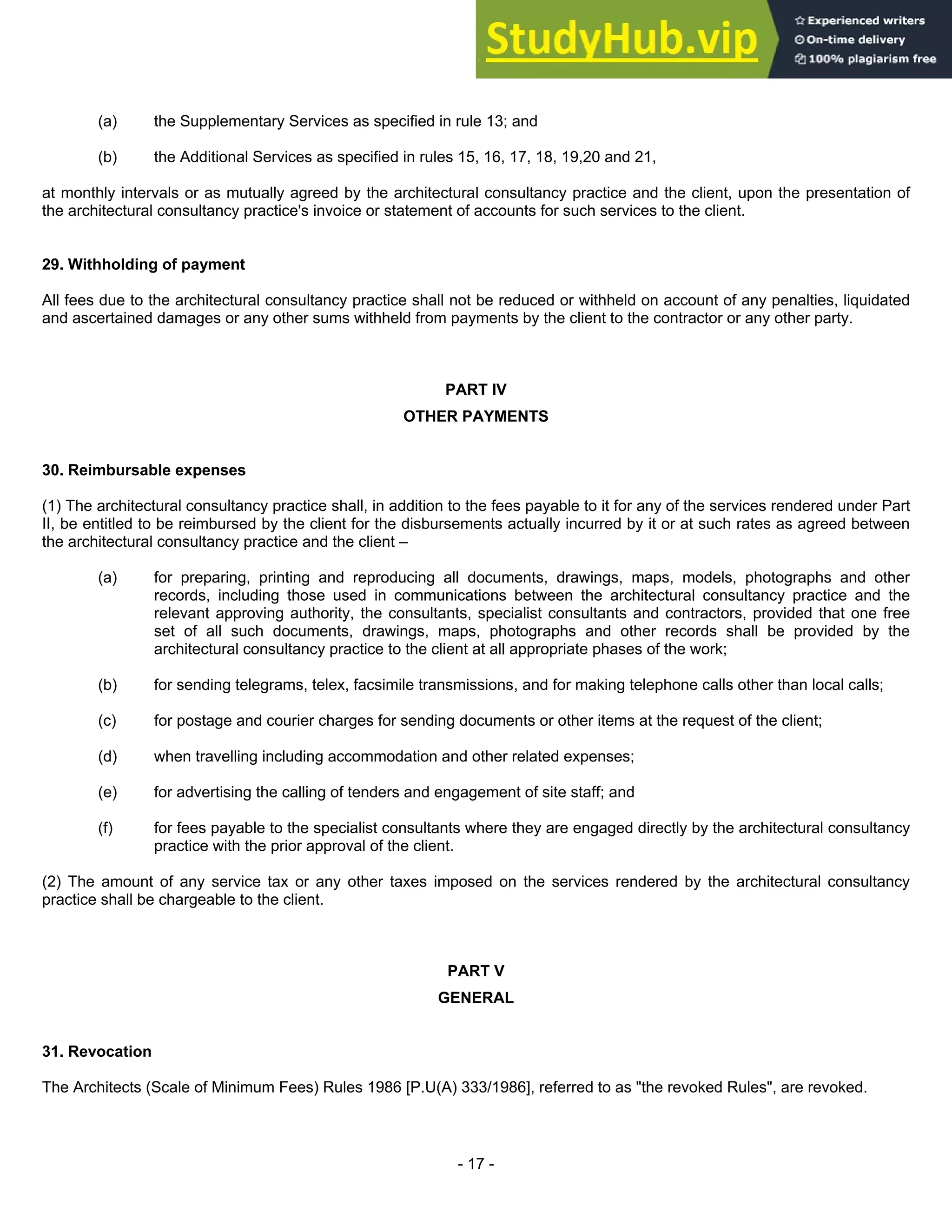 ARCHITECTS (SCALE OF MINIMUM FEES) RULES 2010 ARRANGEMENT OF RULES | PDF