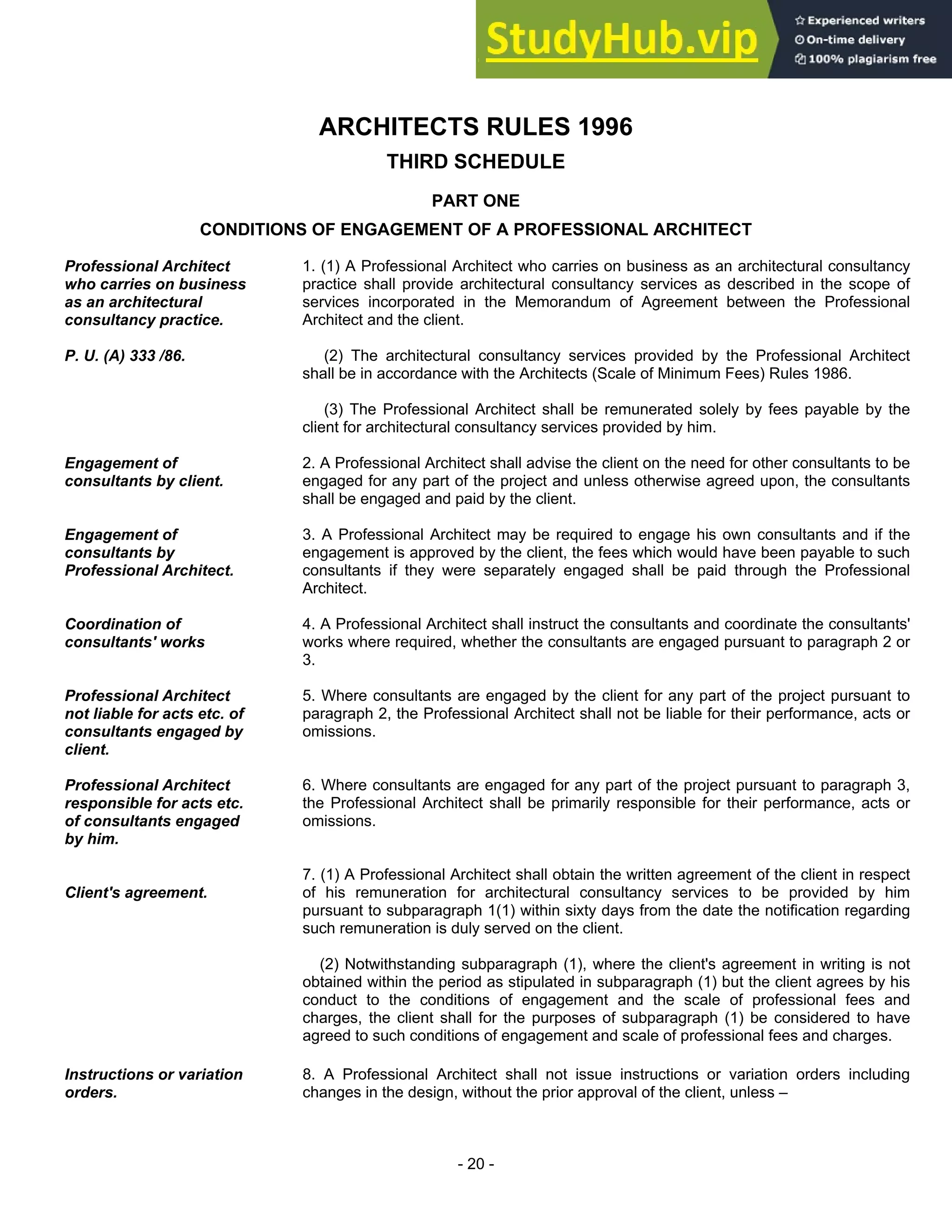 ARCHITECTS (SCALE OF MINIMUM FEES) RULES 2010 ARRANGEMENT OF RULES | PDF