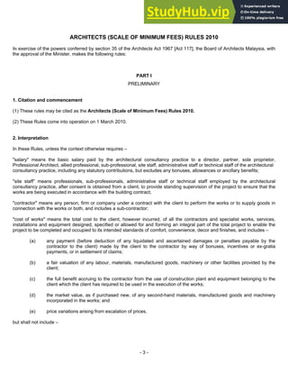 ARCHITECTS (SCALE OF MINIMUM FEES) RULES 2010 ARRANGEMENT OF RULES | PDF
