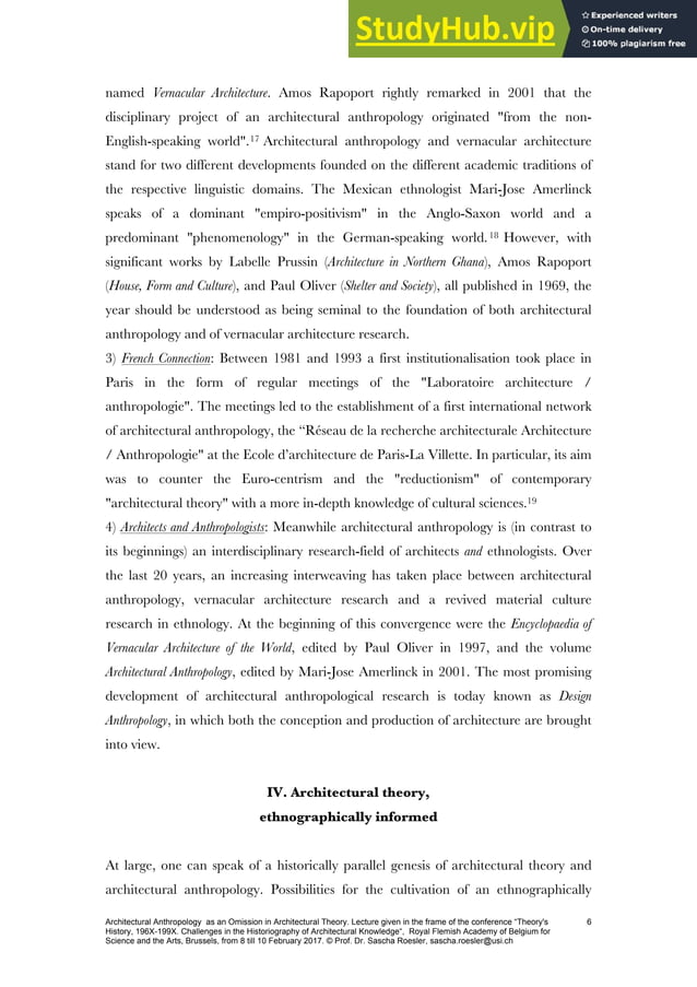 Architectural Anthropology As An Omission In Architectural Theory | PDF