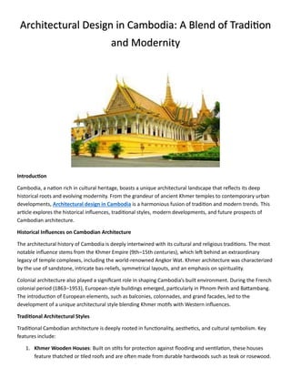 Architectural Design in Cambodia: A Blend of Tradition and Modernity | PDF