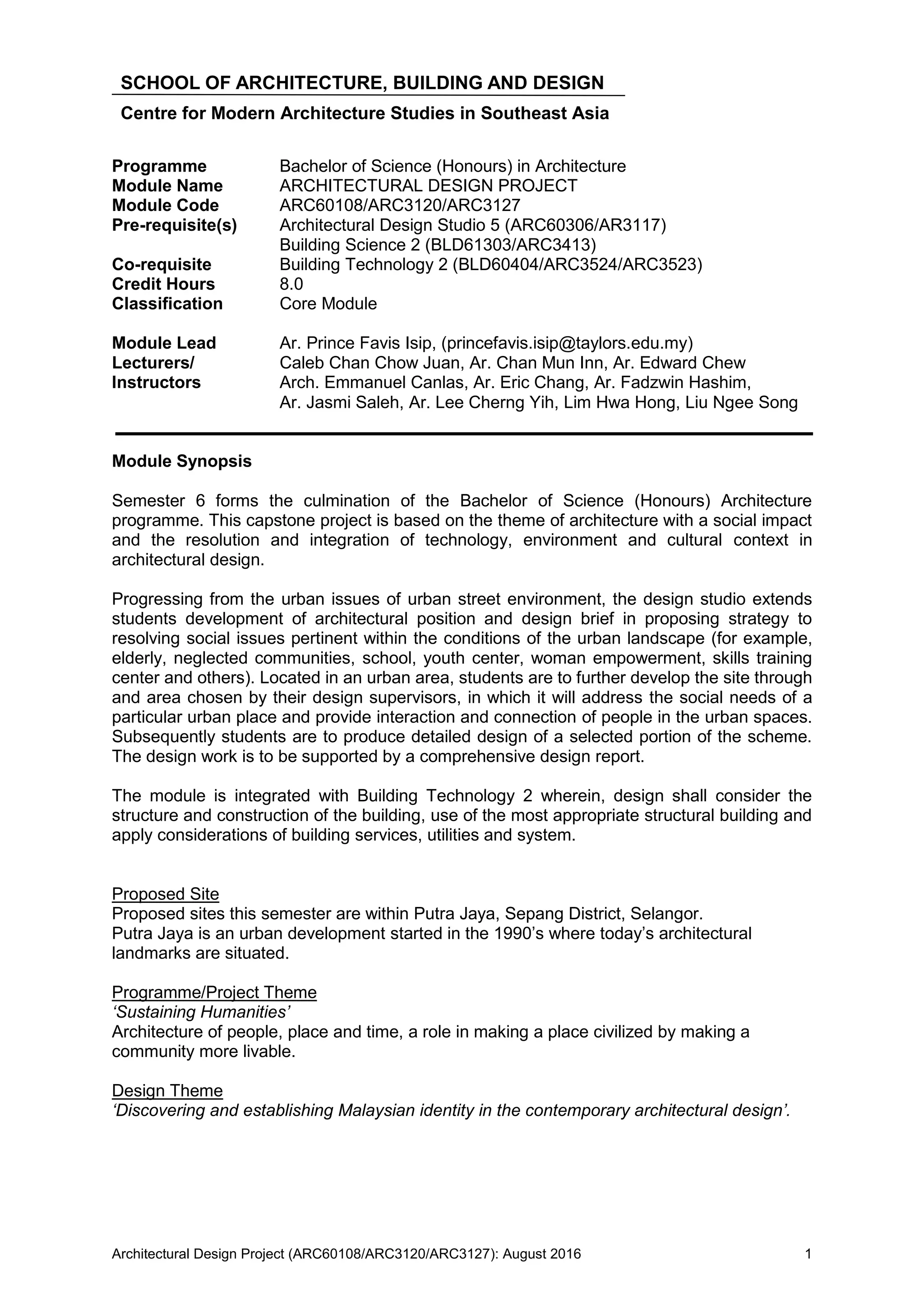 Architectural design project module outline august 2016 | PDF