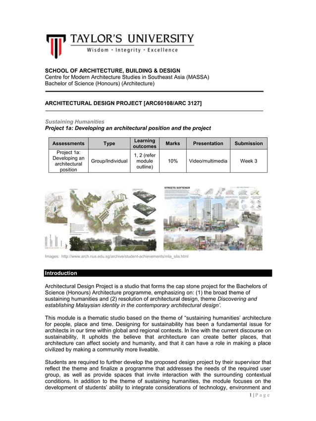 Architectural design project project 1a brief august 2016 | PDF | Civil ...