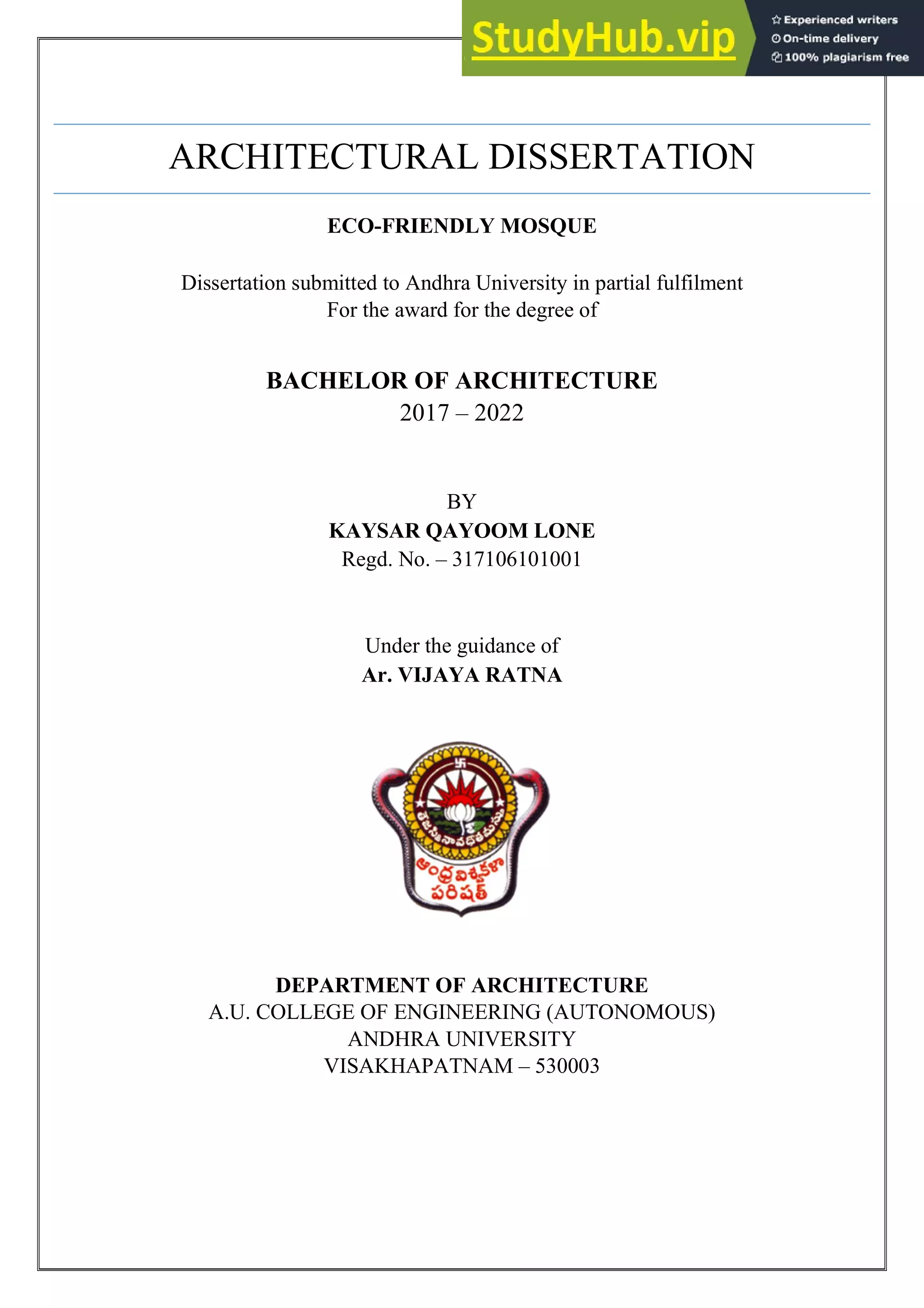 Architectural Dissertation - Eco-Friendly Mosque | PDF