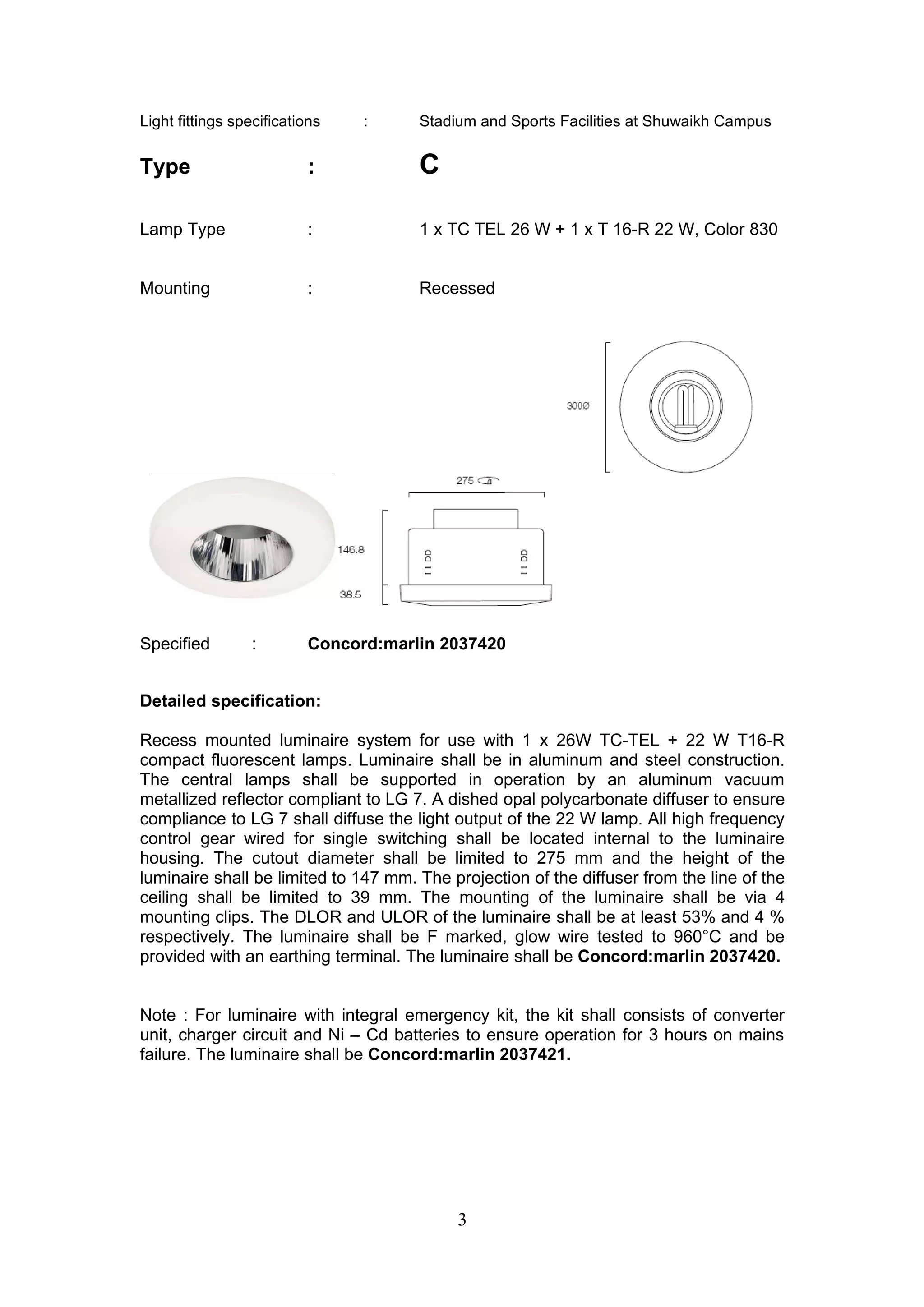 Architectural light fittings specifications | DOC