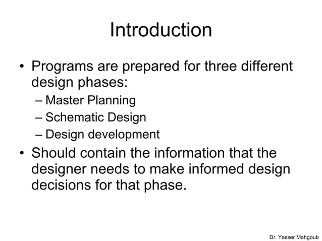 Architectural Professional Practice - Programming الممارسة المهنية ...