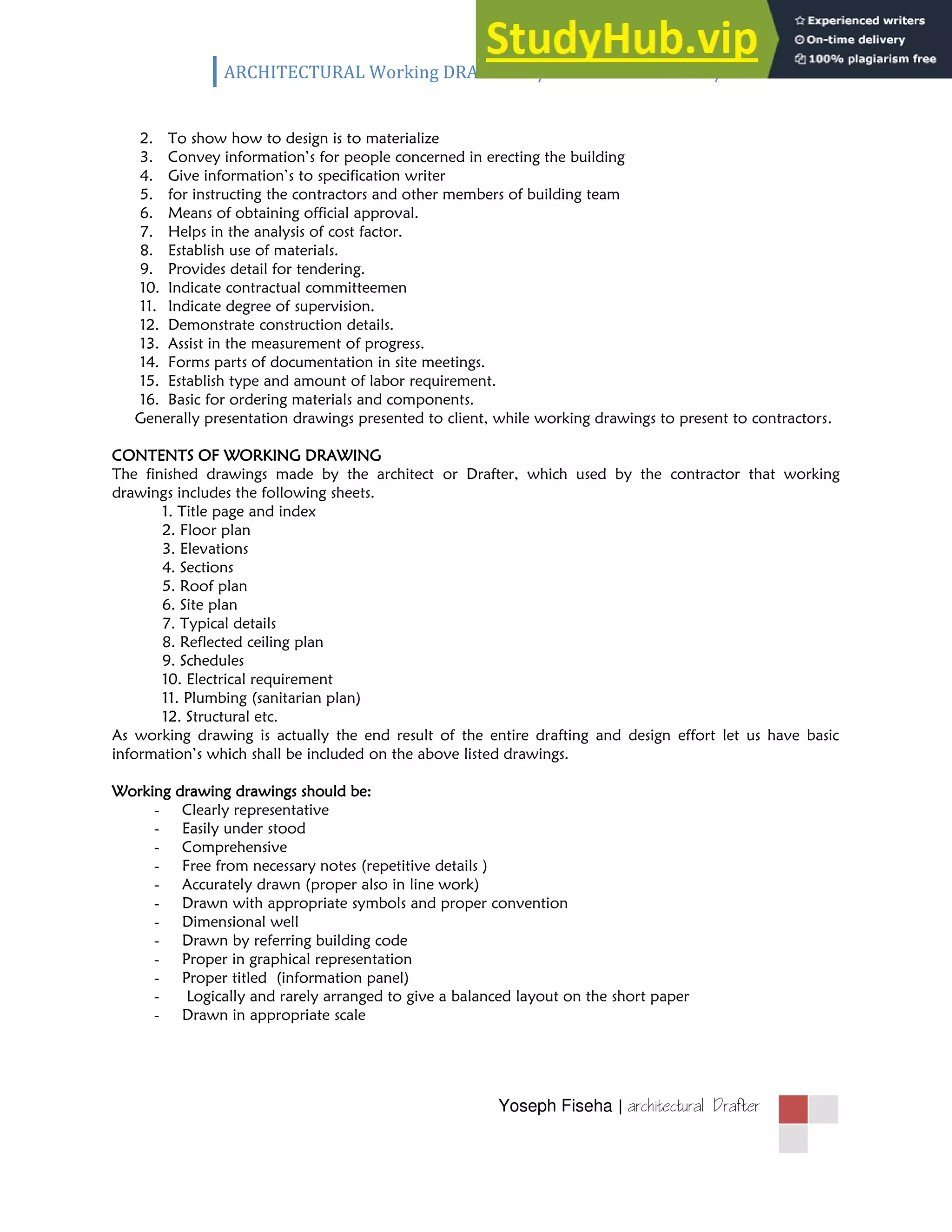 ARCHITECTURAL Working DRAWING Information Handout | PDF