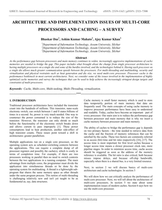 Architecture and implementation issues of multi core processors and caching – a survey | PDF ...