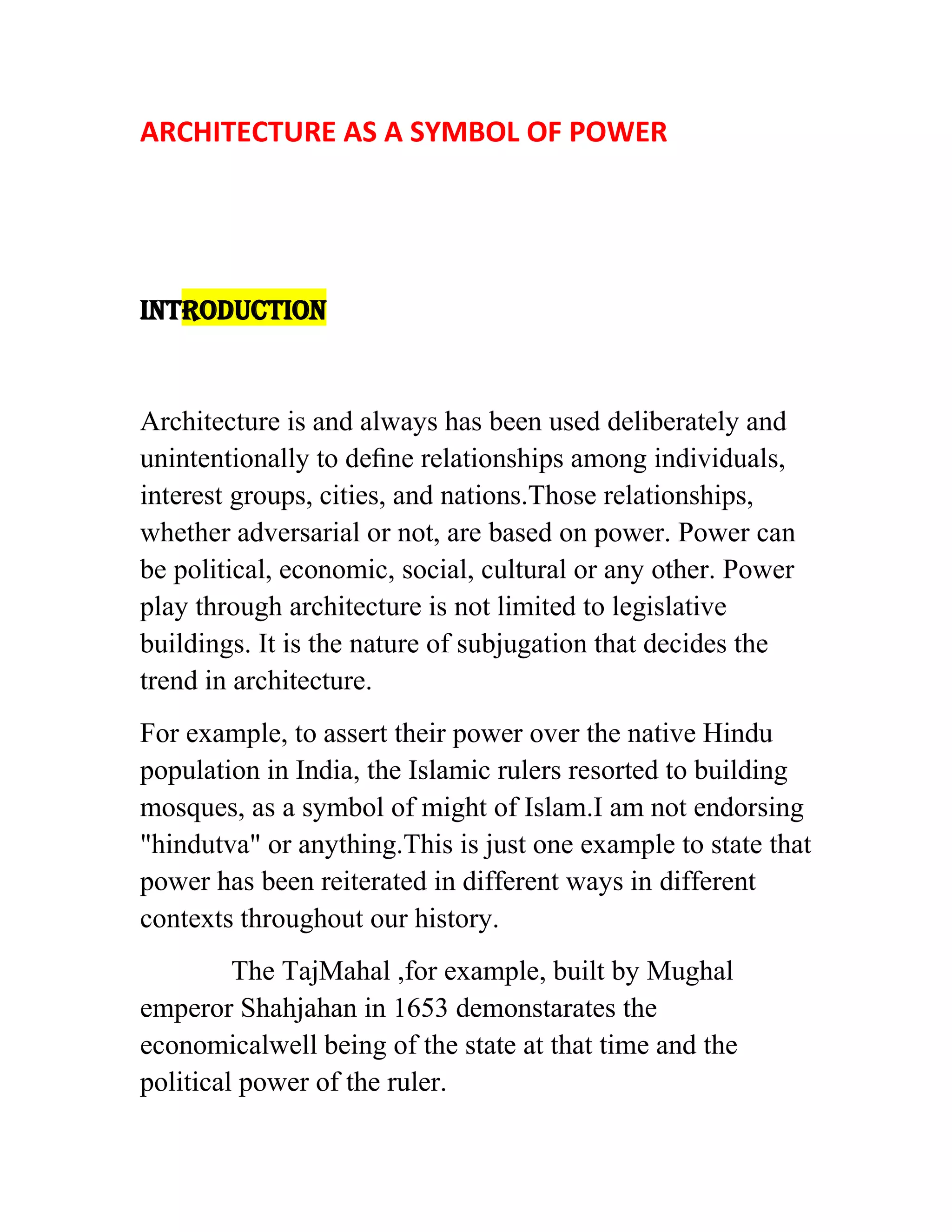 Architecture as a symbol of power | DOCX