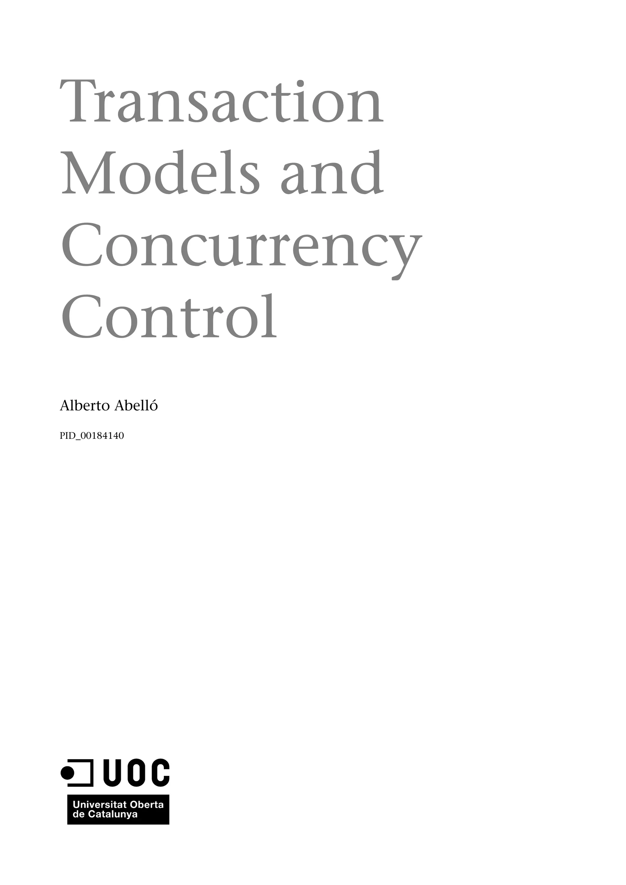 Architecture Database Unit5 Transaction Models And Concurrency Control Pdf