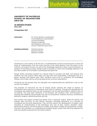 Architecture Design Studio - First Year Course Outline | PDF