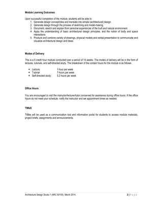 Architecture design studio 1 (arc 60105) module outline (march 2014) | PDF