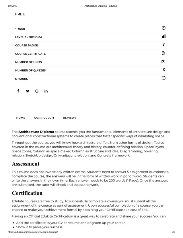 Architecture Diploma - Edukite | PDF