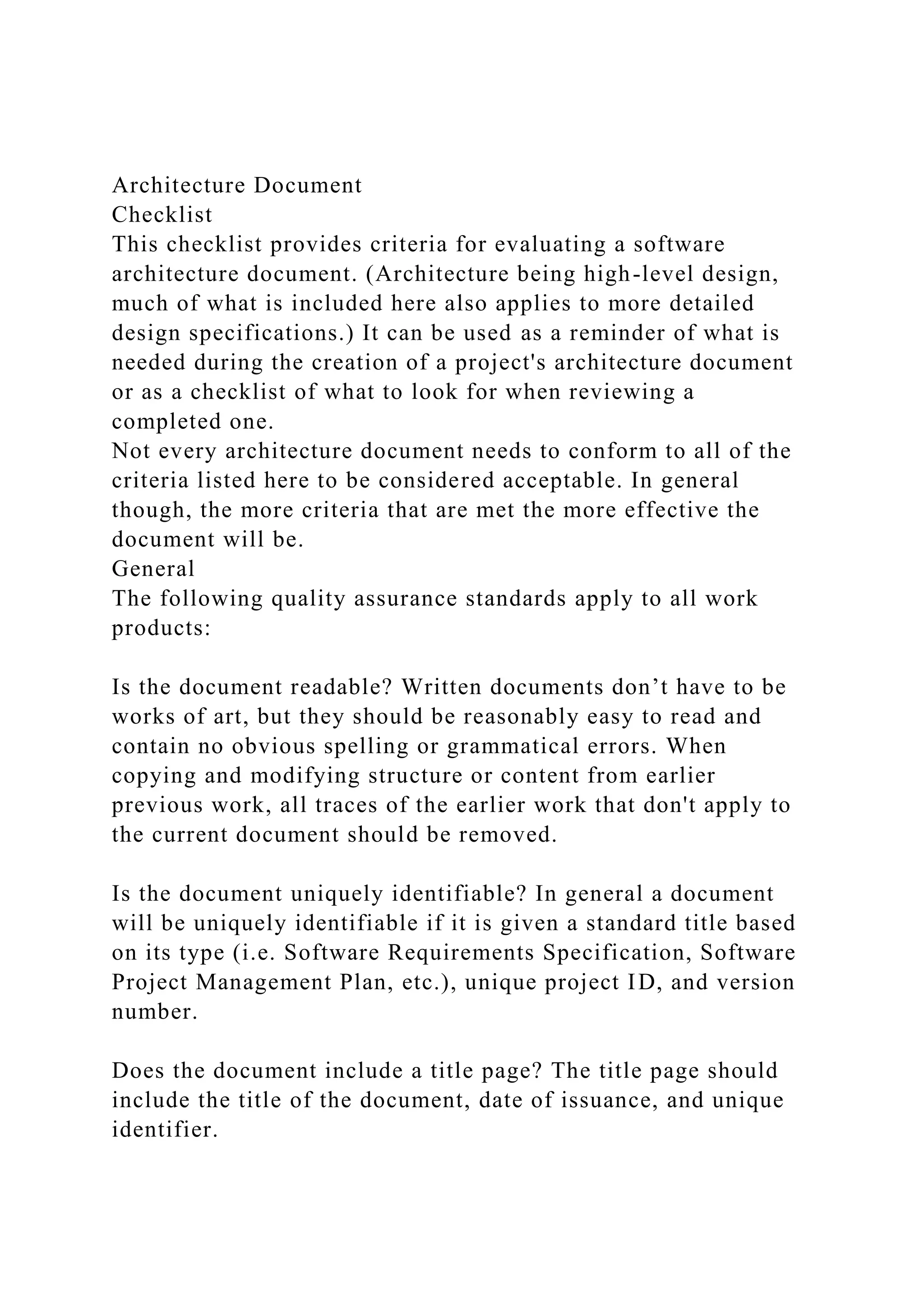 Architecture DocumentChecklistThis checklist provides criteria.docx