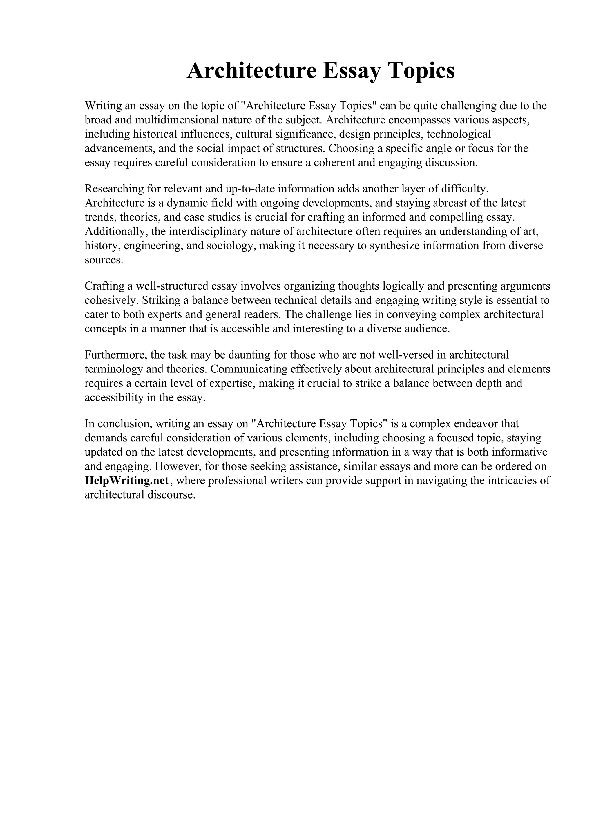 Architecture Essay Topics. Architecture essay example | PDF