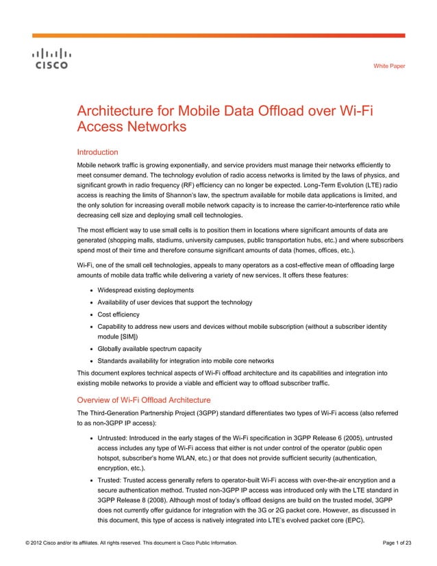 Architecture for Mobile Data Offload over Wi-Fi Access Networks | PDF